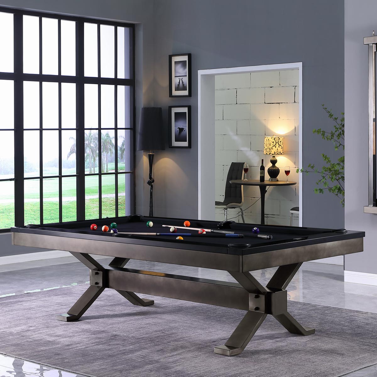 8' Axton Pool Table - Gunmetal Grey with Low Sheen Black